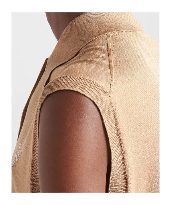 Prada Sleeveless Knitted Polo Shirt - Camel Brown