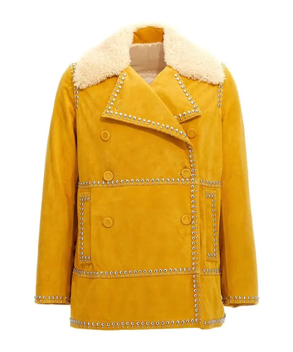 WALES BONNER Embellished Suede Jacket With Shearling Collar