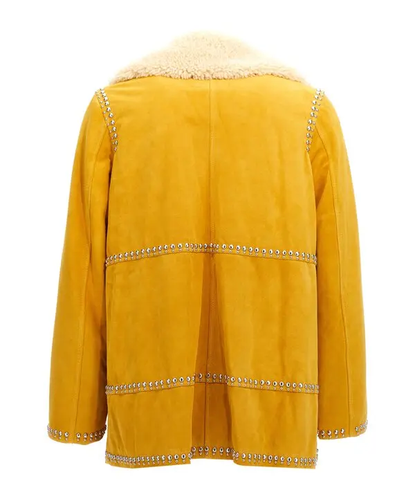WALES BONNER Embellished Suede Jacket With Shearling Collar