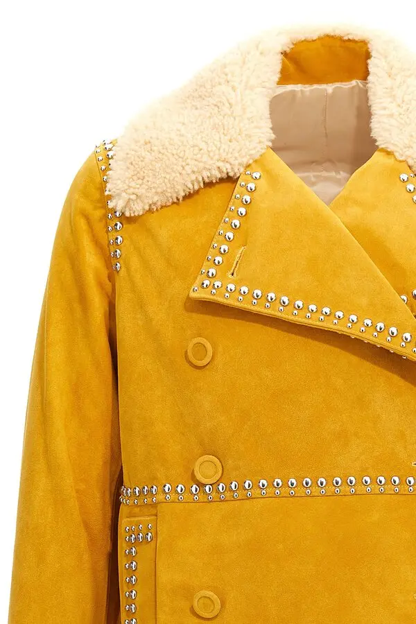 WALES BONNER Embellished Suede Jacket With Shearling Collar