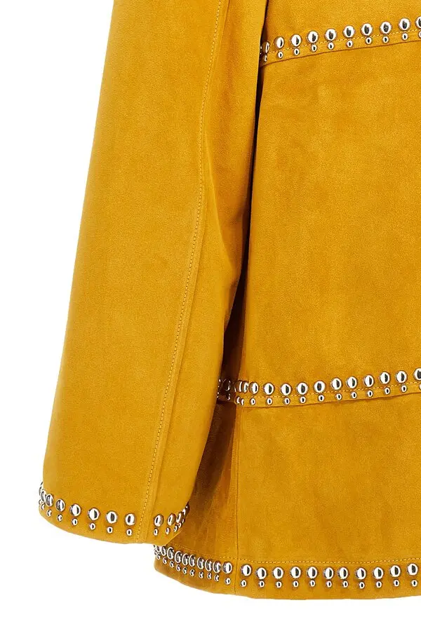 WALES BONNER Embellished Suede Jacket With Shearling Collar