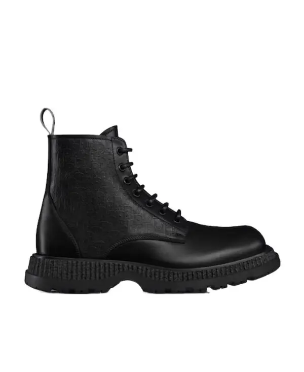 Dior Oblique Printed Leather Lace-up Boots - Black