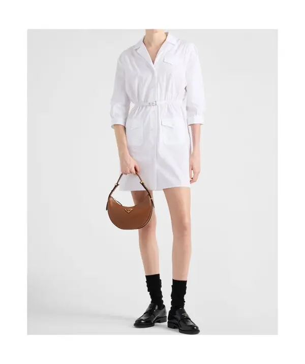 Prada Belted Shirt Dress With Three-quarter Sleeves And Patch Pockets