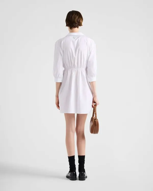 Prada Belted Shirt Dress With Three-quarter Sleeves And Patch Pockets