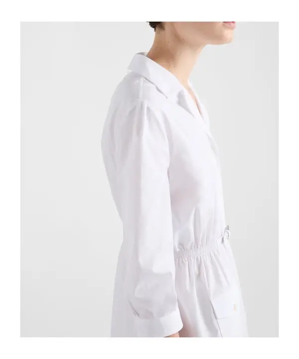 Prada Belted Shirt Dress With Three-quarter Sleeves And Patch Pockets