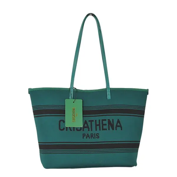 CRISATHENA Large Striped Shoulder Bag With Detachable Strap