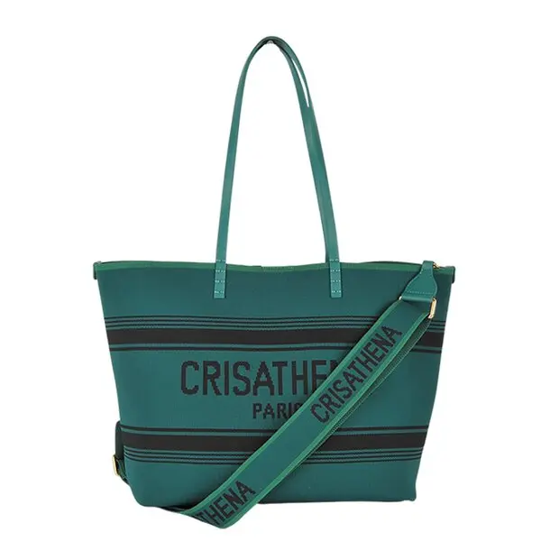 CRISATHENA Large Striped Shoulder Bag With Detachable Strap