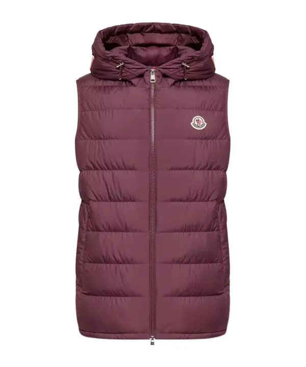 Moncler Logo Patch Zip-up Hooded Gilet - Burgundy