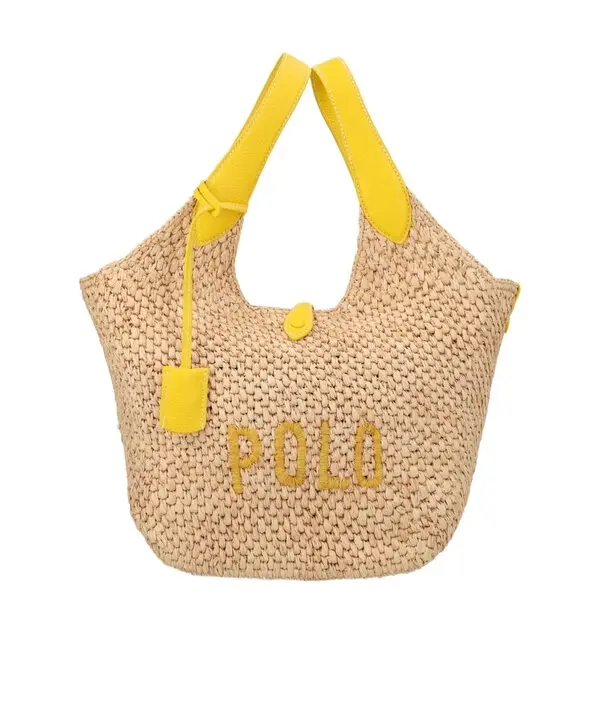 Polo Ralph Lauren Logo Raffia Tote Bag - Nude