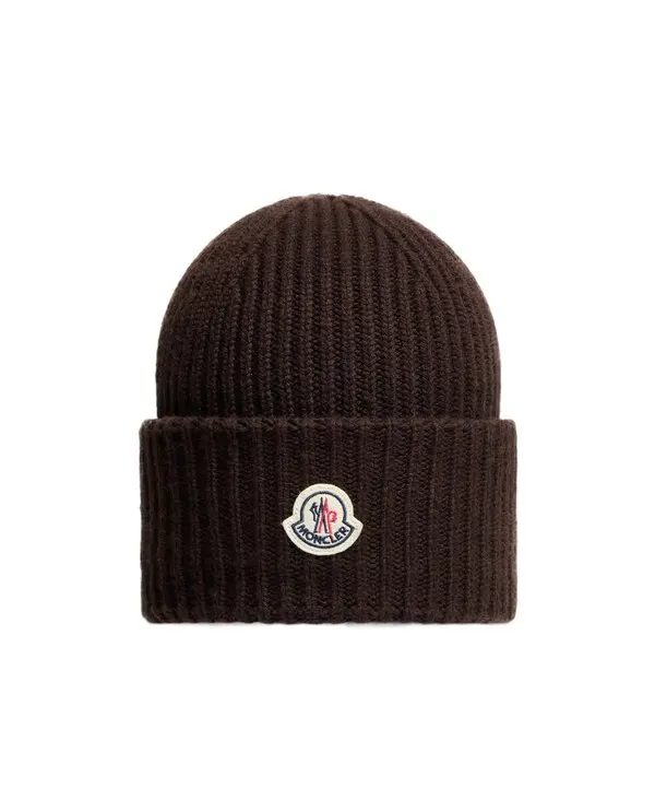 Moncler Logo Patch Ribbed Beanie - Black