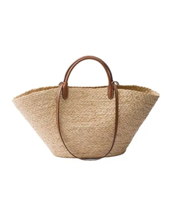 Prada Logo-appliqué Woven Straw Top Handle Bag