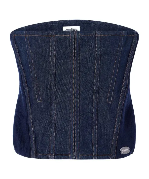 JEAN PAUL GAULTIER Denim Corset With Ribbed Detailing - Indigo