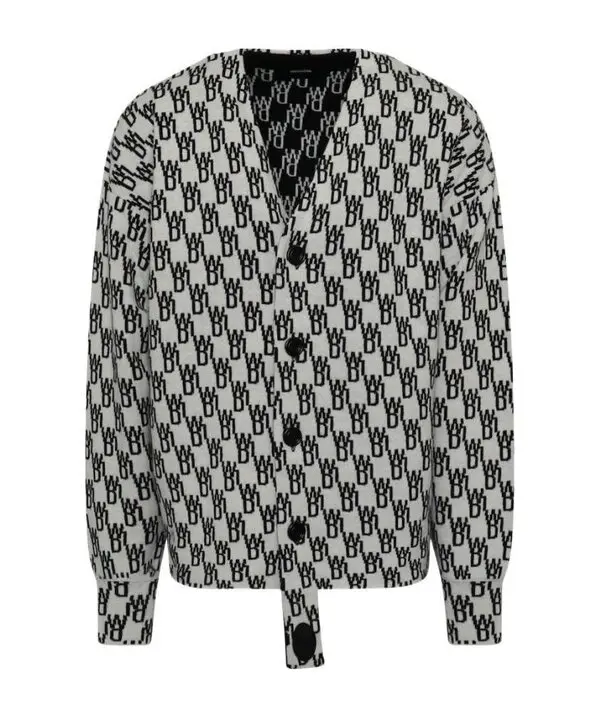 We11Done Monogram Jacquard Knit Cardigan - Gray