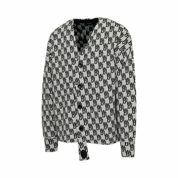 We11Done Monogram Jacquard Knit Cardigan - Gray