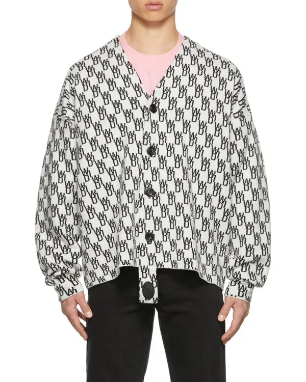 We11Done Monogram Jacquard Knit Cardigan - Gray