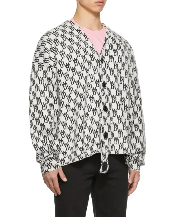 We11Done Monogram Jacquard Knit Cardigan - Gray