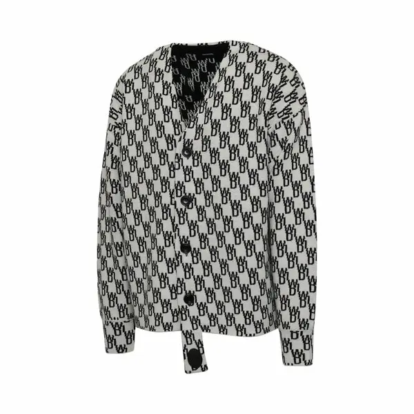 We11Done Monogram Jacquard Knit Cardigan - Gray