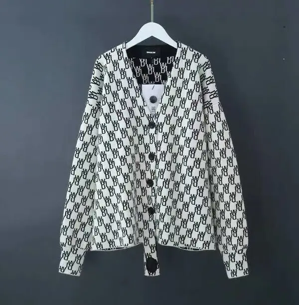 We11Done Monogram Jacquard Knit Cardigan - Gray