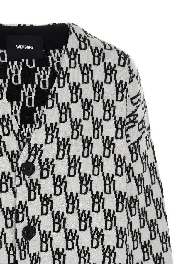 We11Done Monogram Jacquard Knit Cardigan - Gray