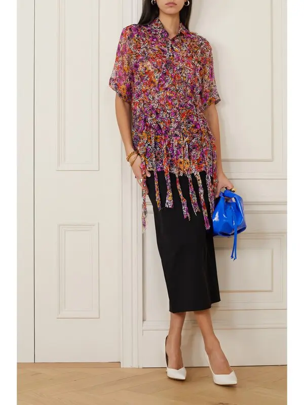 Dries Van Noten Short Sleeve Floral Tassel Shirt