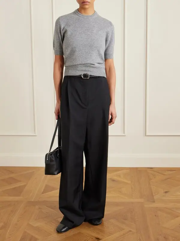 JIL SANDER Short-sleeved Wool Knit Sweater - Light Gray