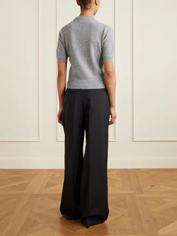 JIL SANDER Short-sleeved Wool Knit Sweater - Light Gray