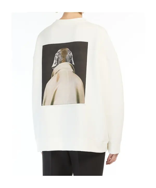 Max Mara Crewneck Sweatshirt With Logo And Dog Print - Wool White