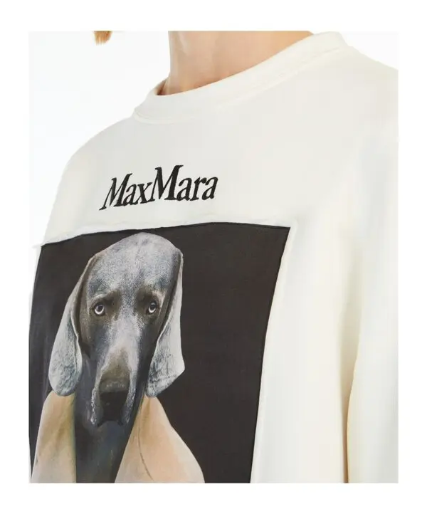 Max Mara Crewneck Sweatshirt With Logo And Dog Print - Wool White