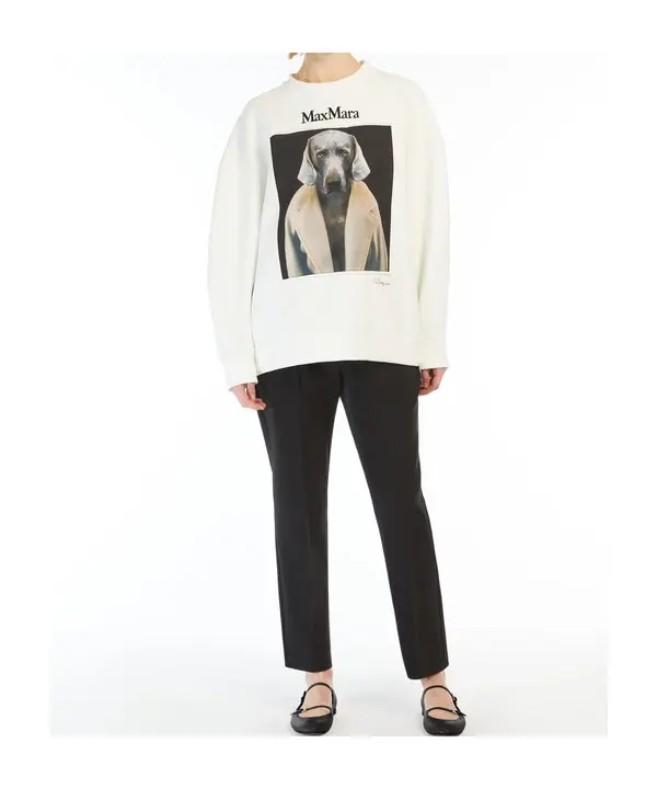 Max Mara Crewneck Sweatshirt With Logo And Dog Print - Wool White