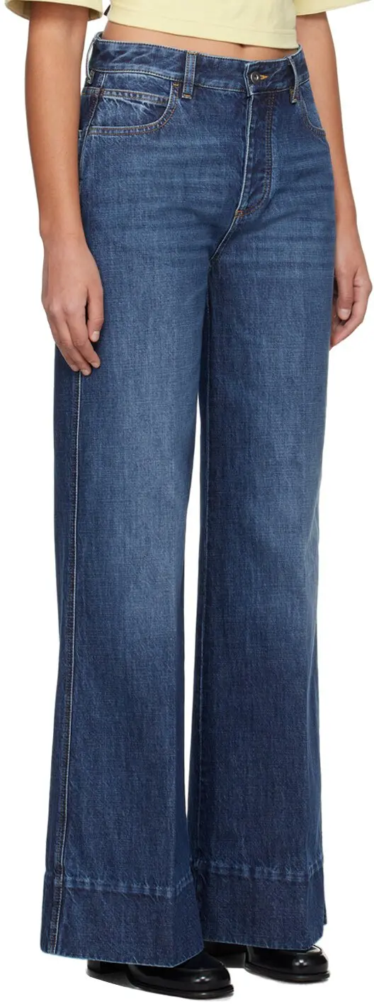 Bottega Veneta Logo Patch Wide Leg Jeans