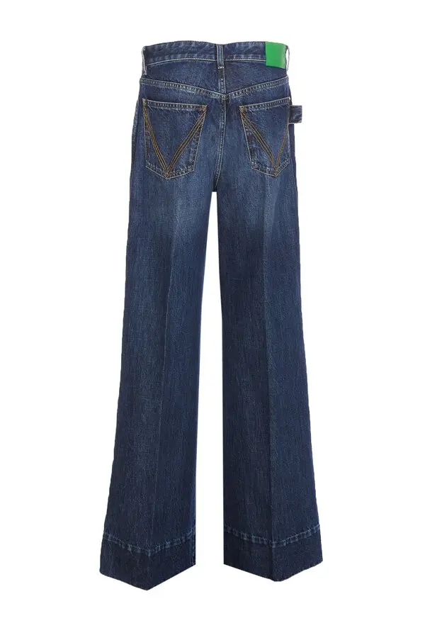 Bottega Veneta Logo Patch Wide Leg Jeans - Mid Blue