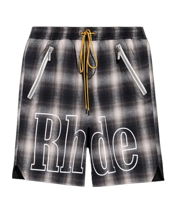 Rhude Plaid Logo Drawstring Shorts - Black