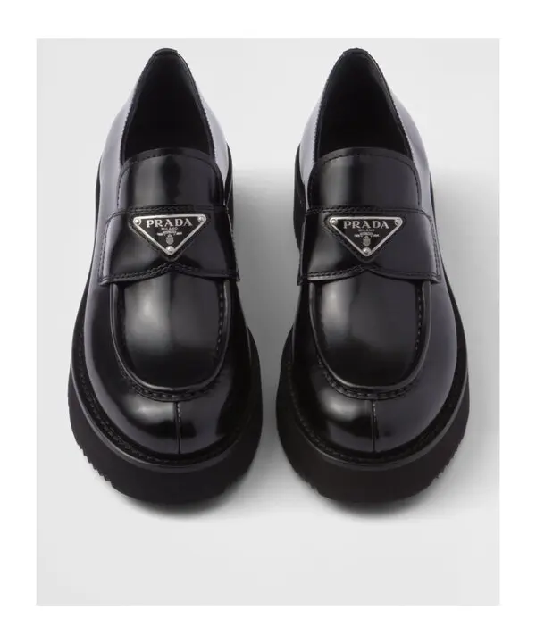 Prada Triangle Logo Platform Loafers - Black