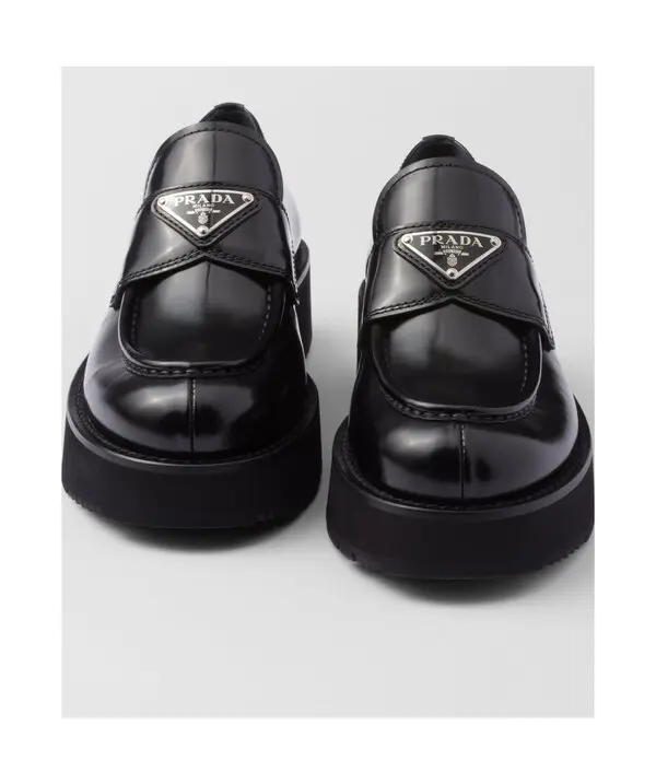 Prada Triangle Logo Platform Loafers - Black