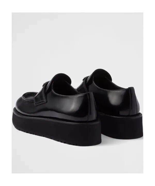 Prada Triangle Logo Platform Loafers - Black