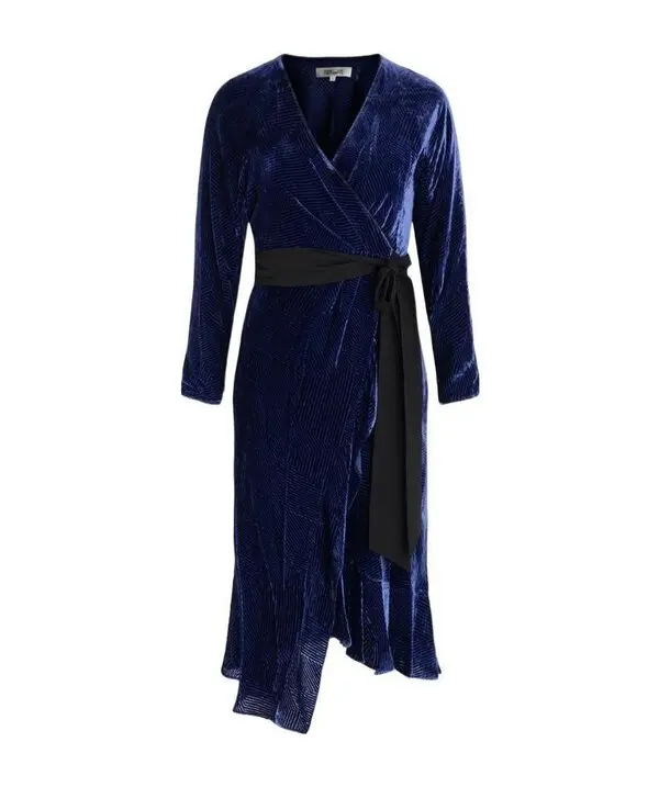 Diane Von Furstenberg V-neck Belted Long Sleeve Dress - Black