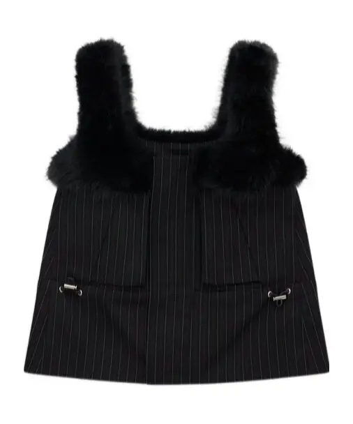 Sacai Striped Vest With Fur Accents