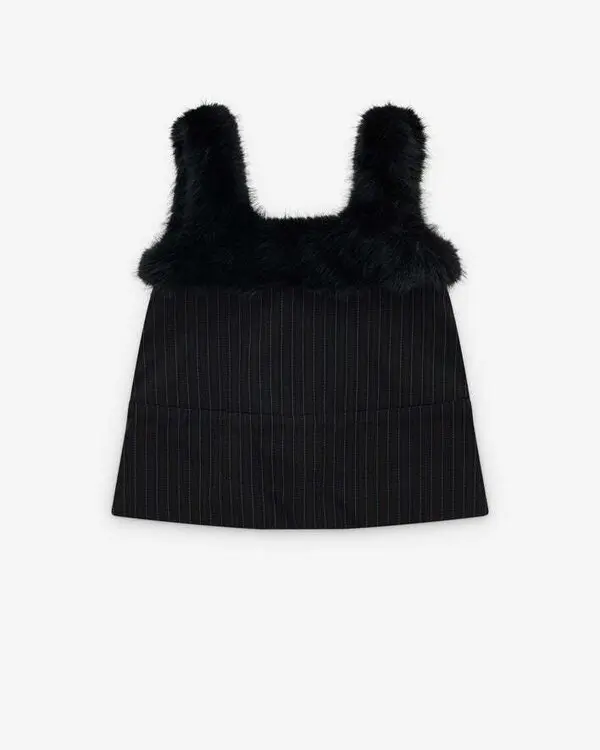 Sacai Striped Vest With Fur Accents