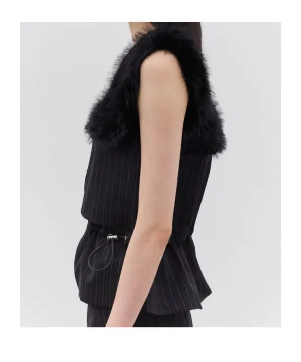 Sacai Striped Vest With Fur Accents