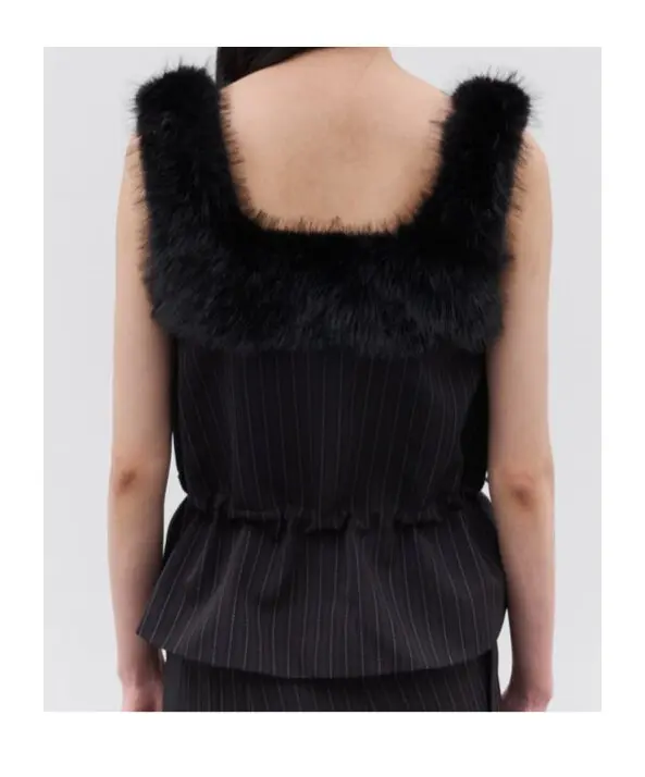 Sacai Striped Vest With Fur Accents