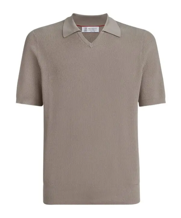 Brunello Cucinelli Fine-knitted Ribbed Polo Shirt - Light Brown