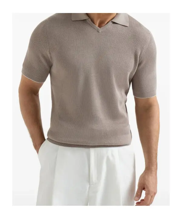 Brunello Cucinelli Fine-knitted Ribbed Polo Shirt - Light Brown