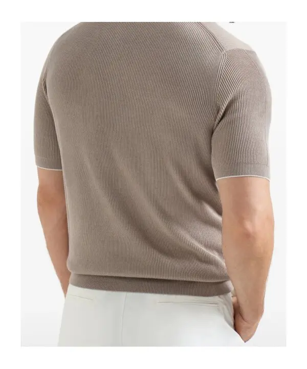 Brunello Cucinelli Fine-knitted Ribbed Polo Shirt - Light Brown