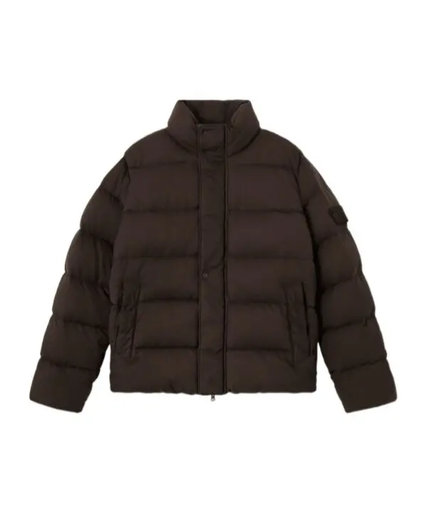 Stone Island Padded Down Jacket With Stand Collar And Logo Badge - Dark Brown