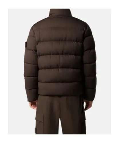 Stone Island Padded Down Jacket With Stand Collar And Logo Badge - Dark Brown