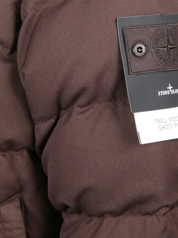 Stone Island Padded Down Jacket With Logo Patch - Dark Brown