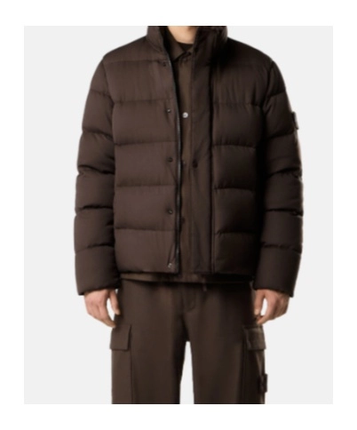Stone Island Padded Down Jacket With Logo Patch - Dark Brown