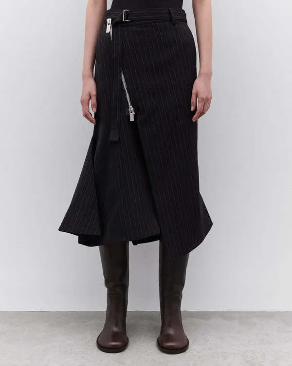 Sacai Striped Asymmetric Skirt With Detachable Belt