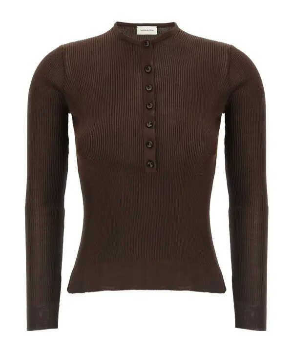 Magda Butrym Ribbed Henley Knit Sweater - Black