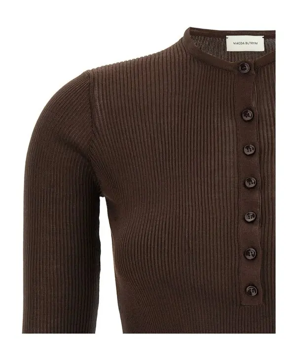 Magda Butrym Ribbed Henley Knit Sweater - Black
